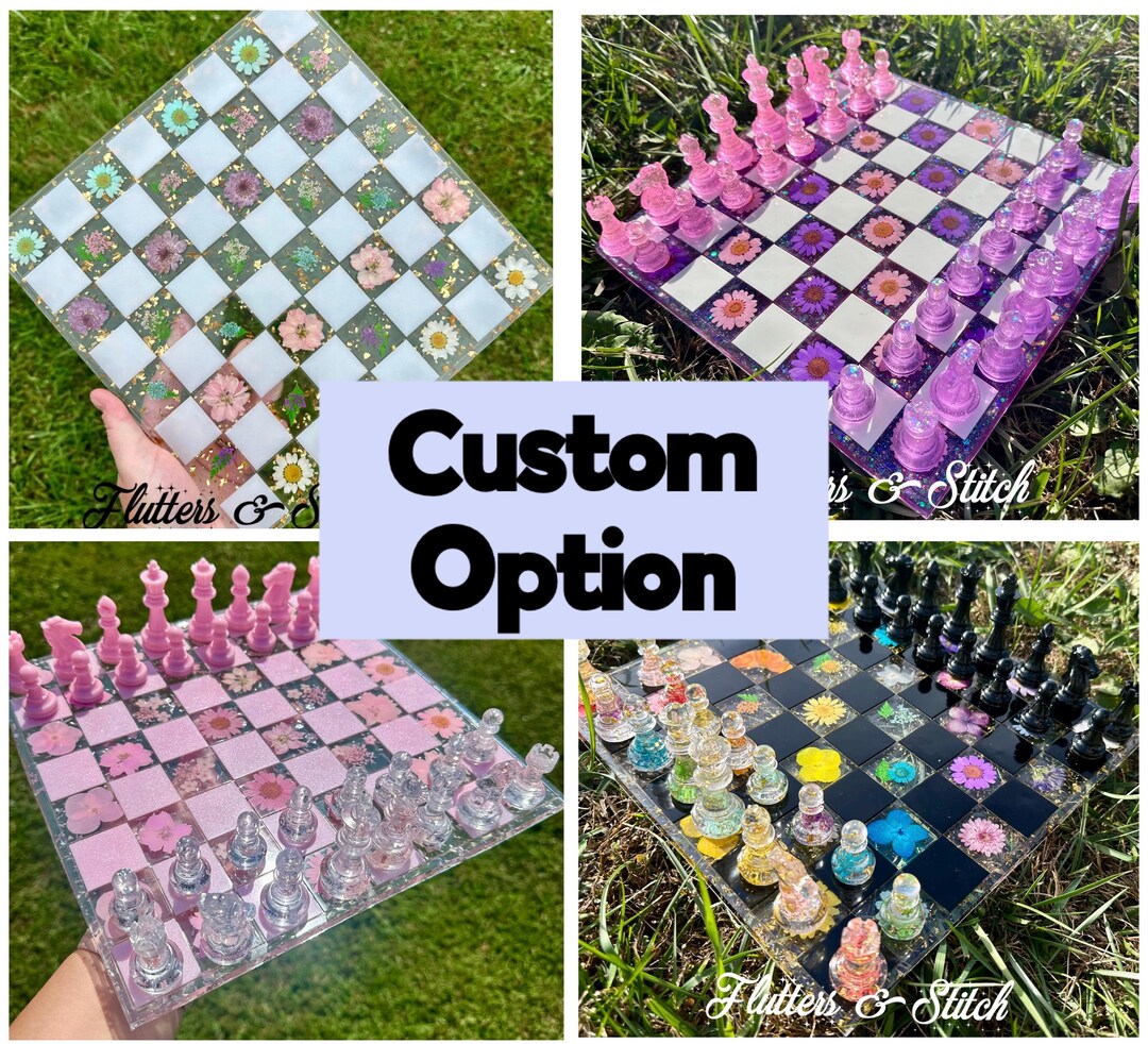 Custom Resin Chess Set~ Real Flower Chess Board Set ~ Real Flower Chess ...