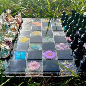 Bright Floral Chess Board ~ Colorful Rainbow Flower Chess Set ~ Real ...