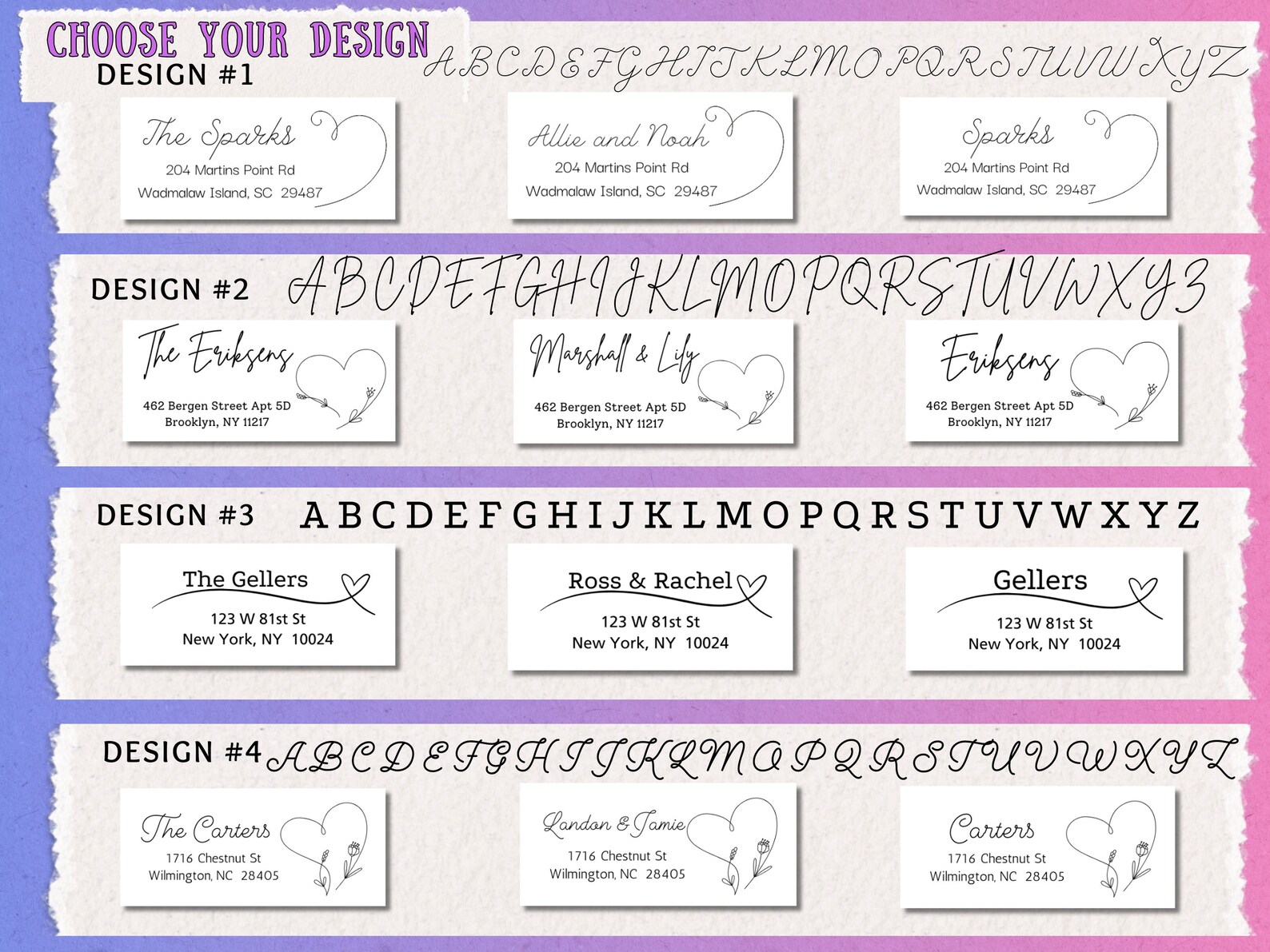 Custom Return Address Label Roll: Calligraphy Hearts Personalized ...