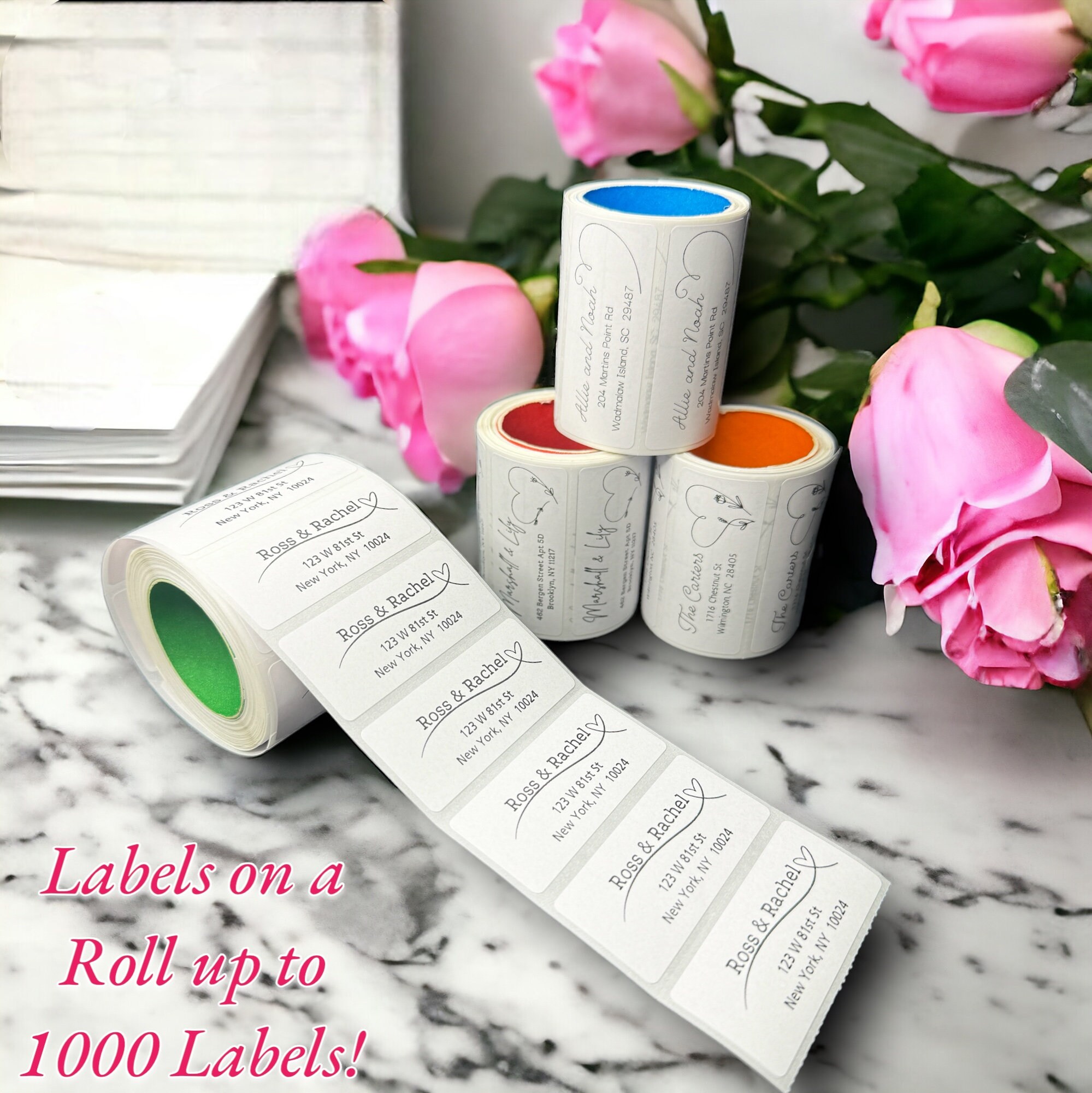 Custom Return Address Label Roll: Calligraphy Hearts Personalized ...