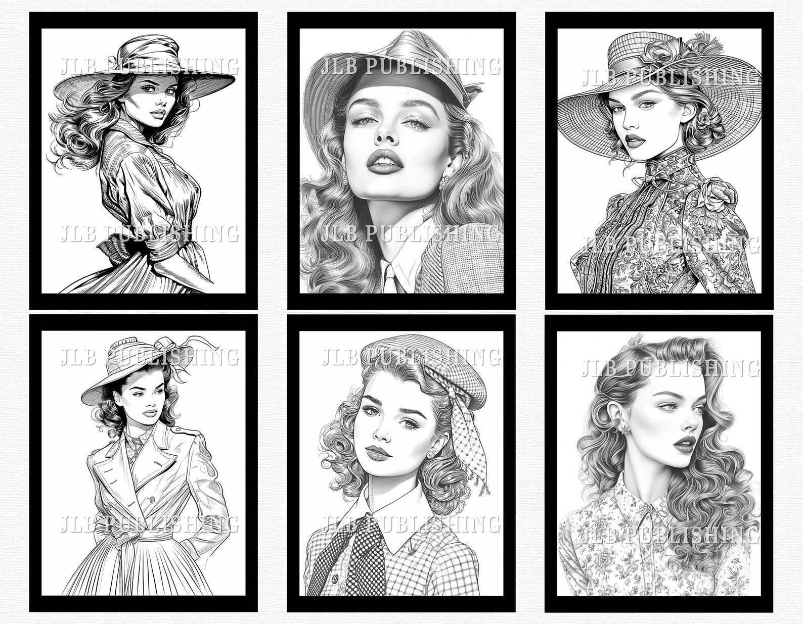 40 Fashion Flashback 1940s Grayscale Coloring Pages | Adult Coloring ...