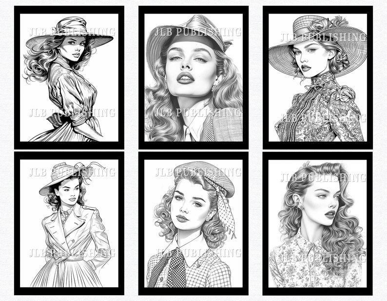 40 Fashion Flashback 1940s Grayscale Coloring Pages | Adult Coloring ...