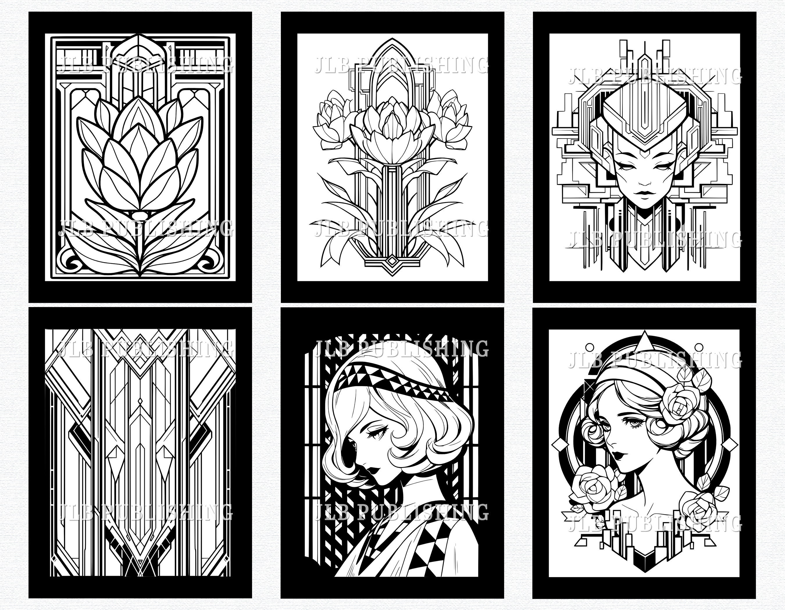 50 Art Deco Anime Coloring Pages Adult Coloring Book - Etsy