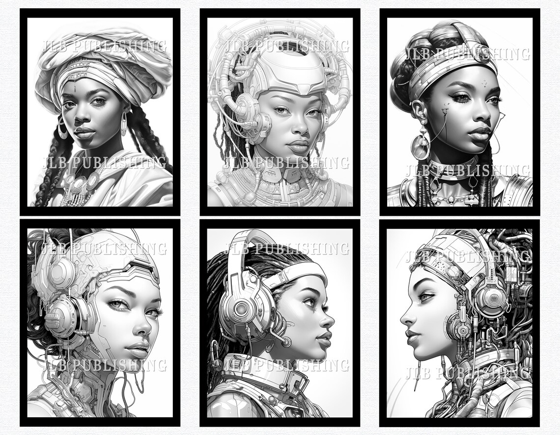 40 Grayscale Afrofuturism Coloring Pages | Printable Adult Coloring ...