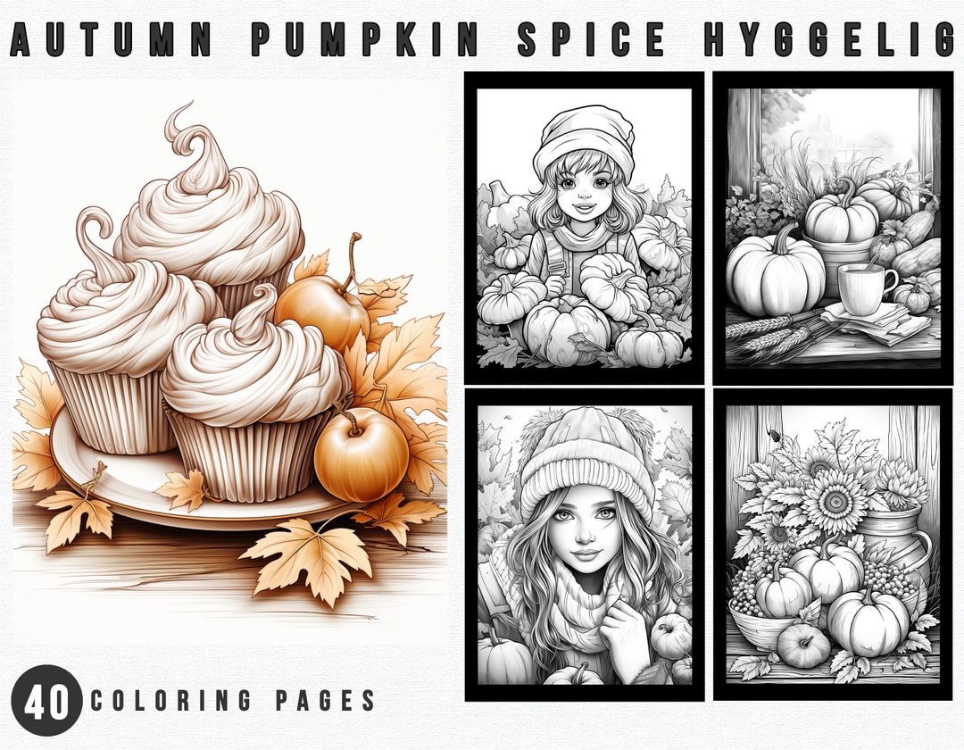 Autumn Pumpkin Spice Coloring Pages | Grayscale Hyggelig Designs ...