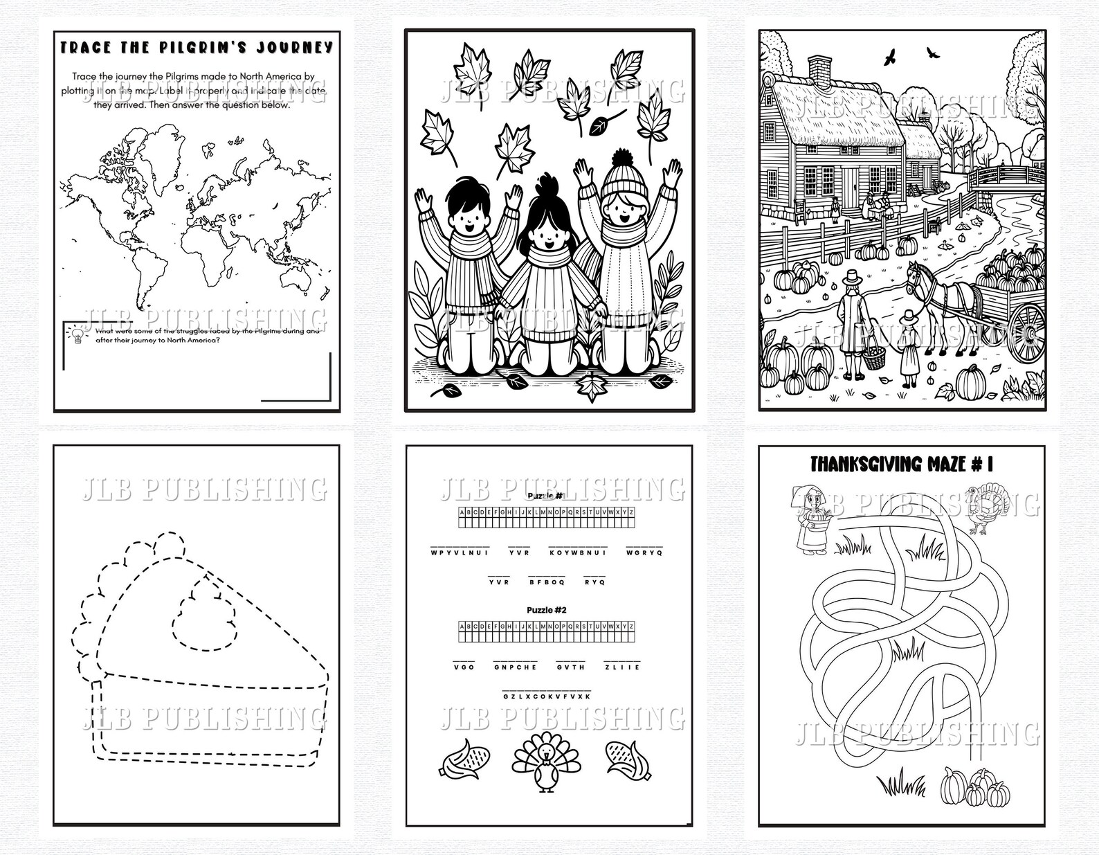 50 Thanksgiving Activity Pages Kid Coloring Book Download Printable ...