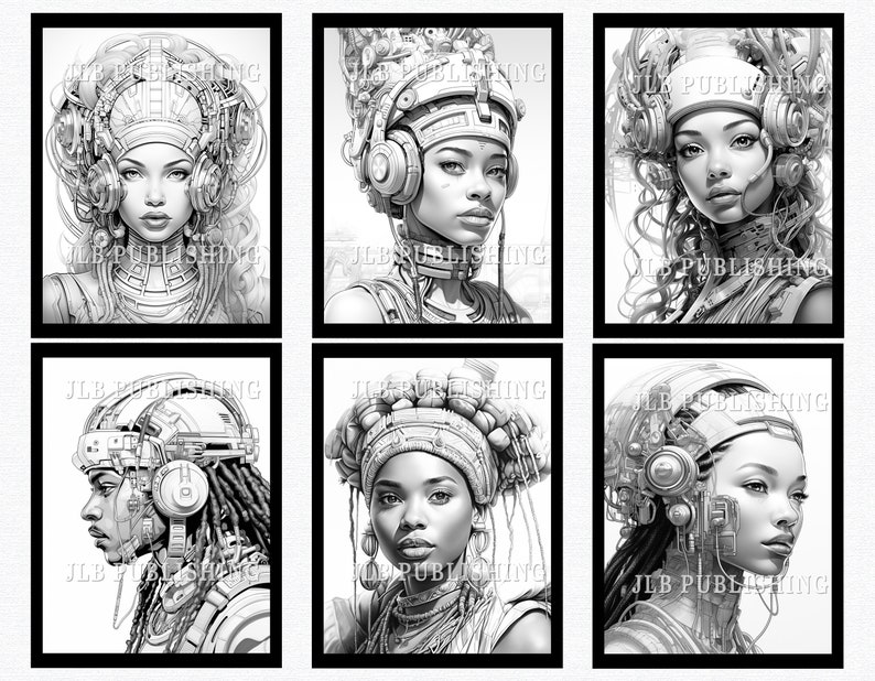 40 Grayscale Afrofuturism Coloring Pages | Printable Adult Coloring ...