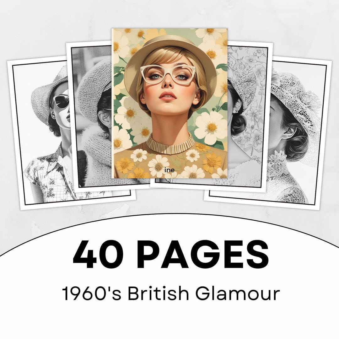 40 Grayscale 1960s British Glamour Coloring Pages | Adult Coloring Book ...