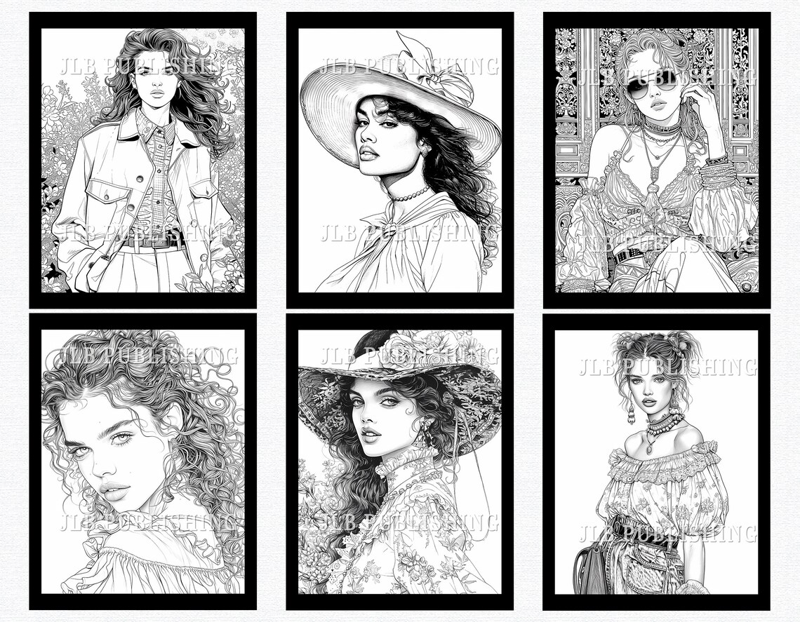 40 Fashion Flashback 1990s Grayscale Coloring Pages | Adult Coloring ...