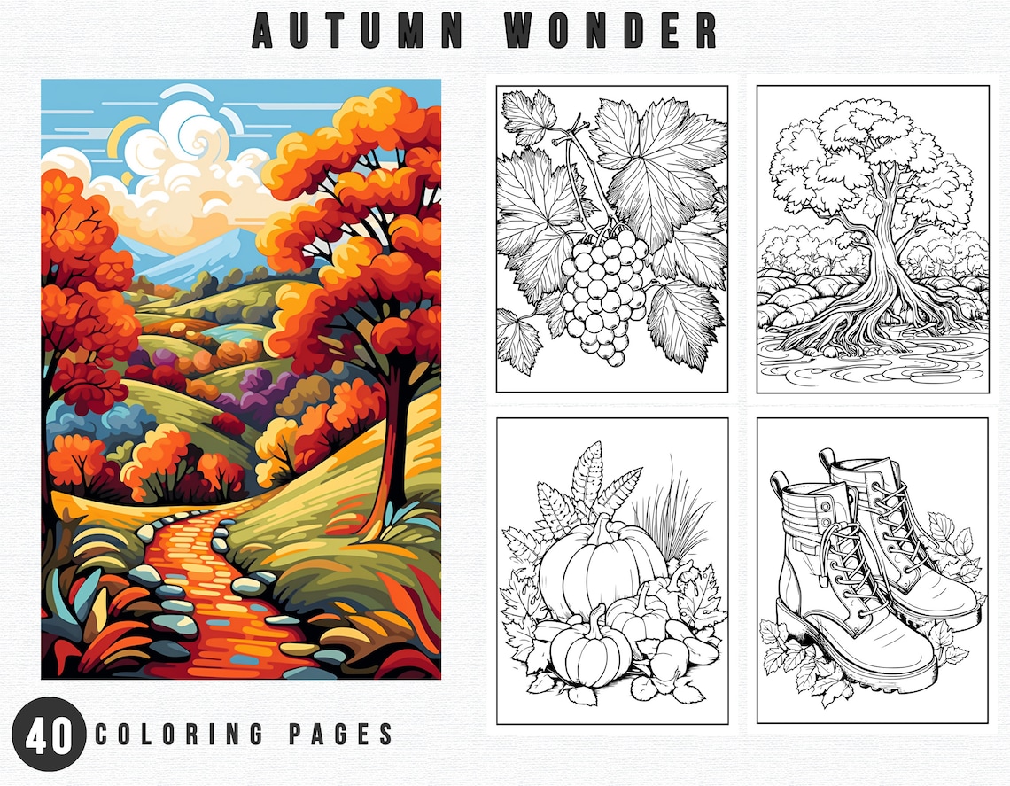 40 Autumn Wonder Coloring Pages Adult Kids Coloring Book Download ...