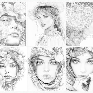 40 Beautiful Faces Set 1 Coloring Pages | Adult Coloring Book ...