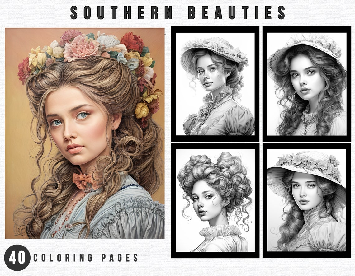 40 Southern Belle Coloring Pages Adult Coloring Book Download Printable ...
