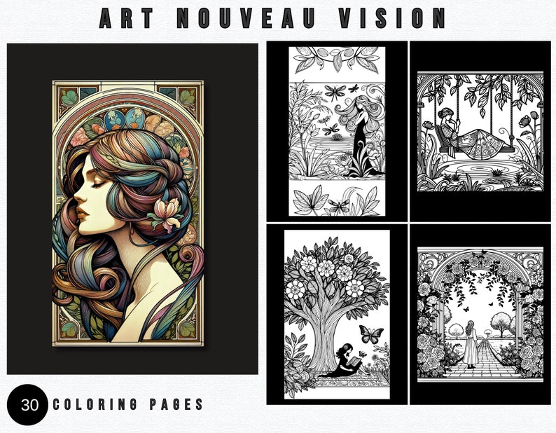 30 Art Nouveau Vision Coloring Pages Adult Coloring Book Download ...