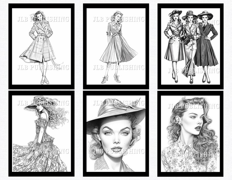40 Fashion Flashback 1940s Grayscale Coloring Pages | Adult Coloring ...
