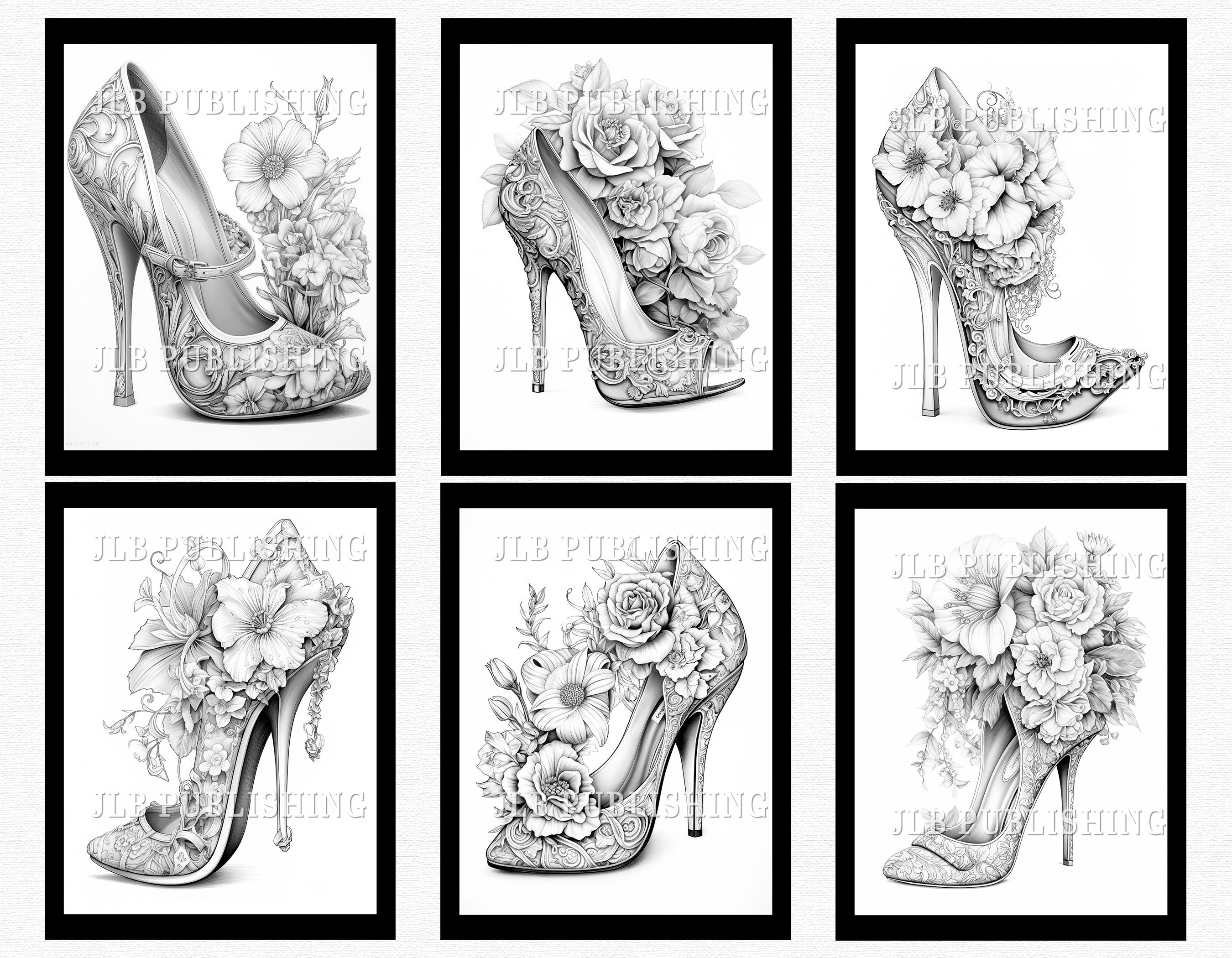 40 Grayscale Baroque Shoes Coloring Pages Adult Coloring Book Download ...
