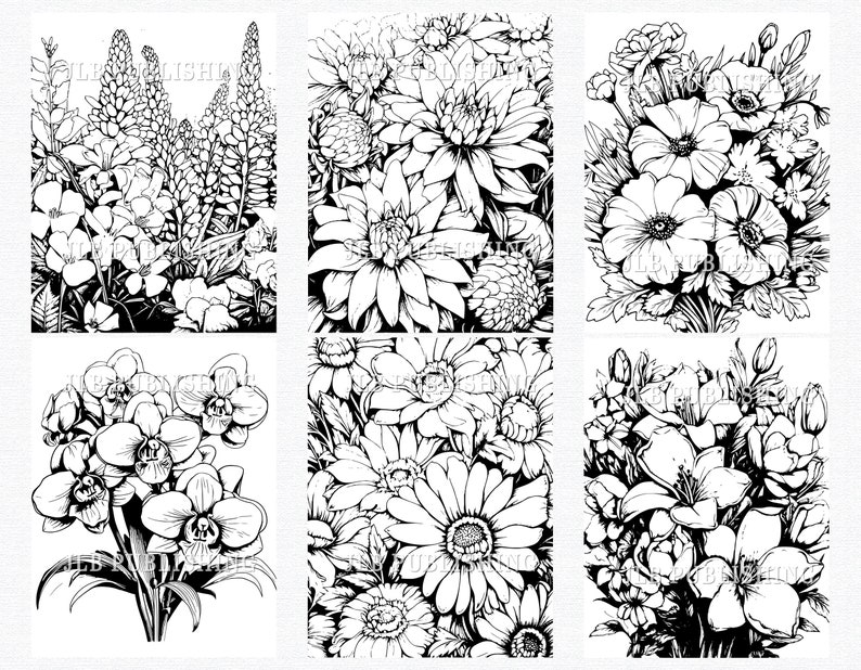 40 Wild Flowers Coloring Pages Adult Coloring Book Download Printable ...