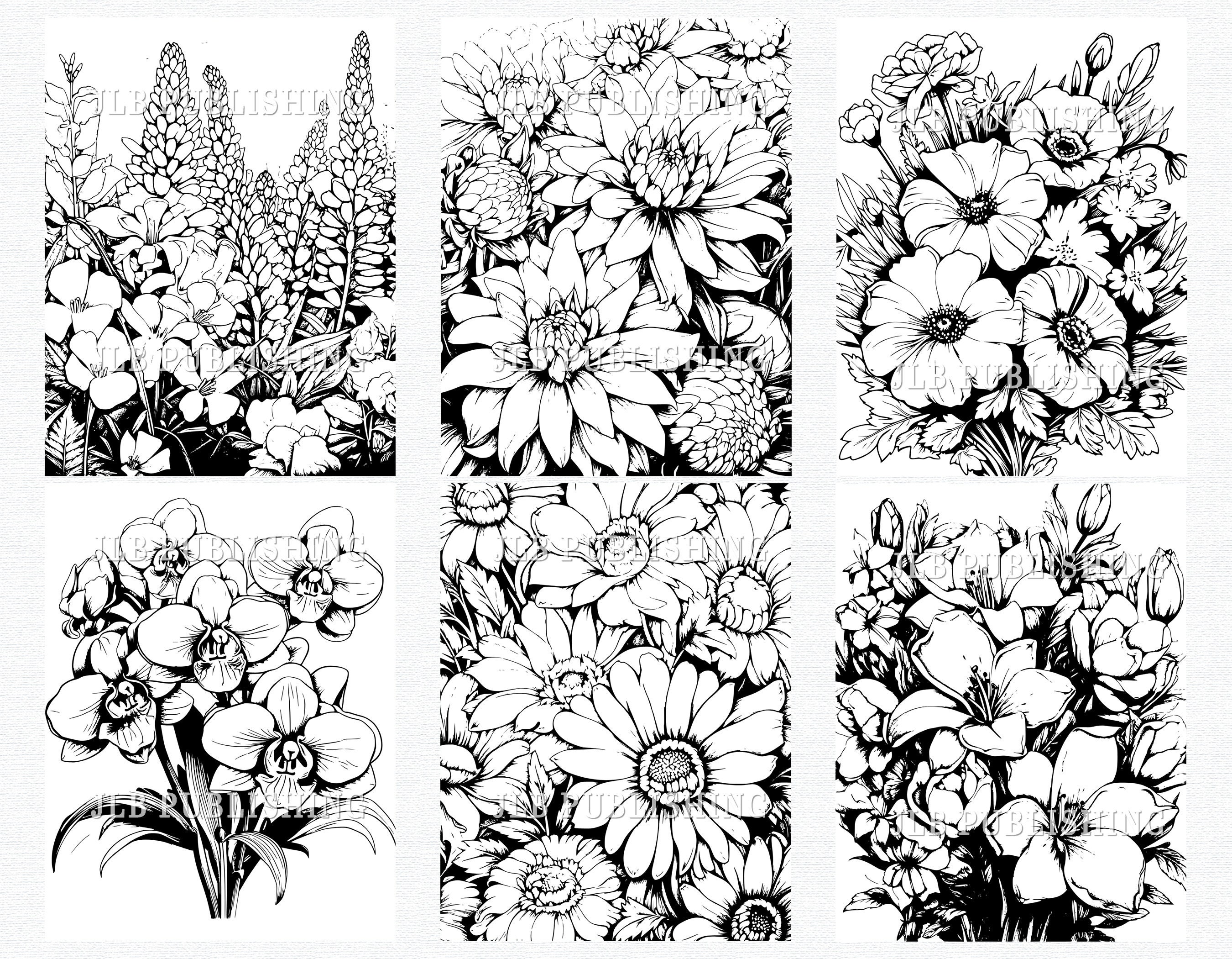 40 Wild Flowers Coloring Pages Adult Coloring Book Download Printable ...
