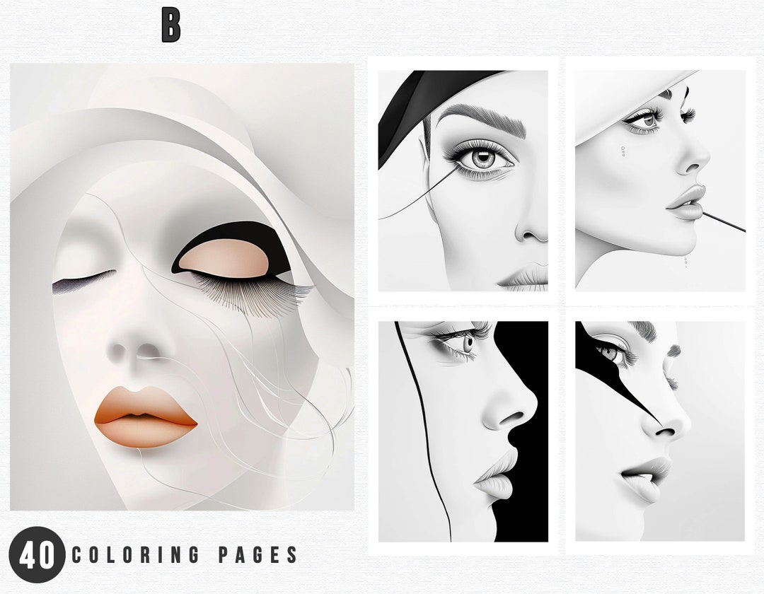 40 Abstract Faces Grayscale Coloring Pages | Adult Kid Coloring Book ...