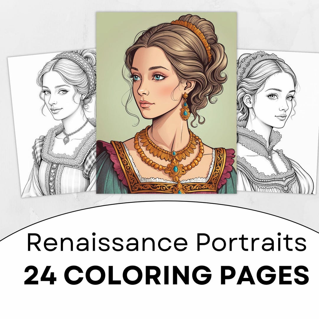 24 Renaissance Portraits Grayscale Coloring Pages, Printable Coloring ...