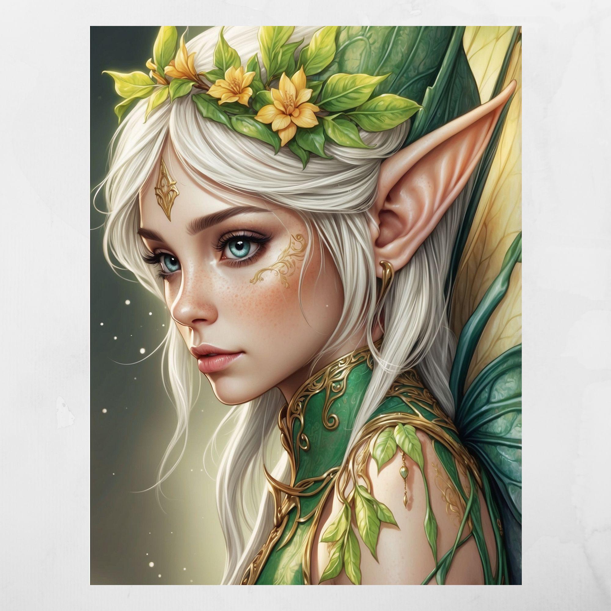 75 Woodland Elves Grayscale Coloring Pages, Printable Portraits of ...