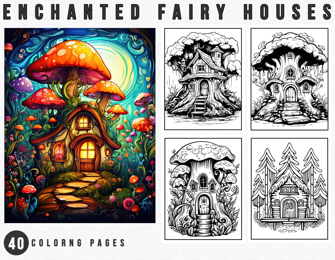 40 Enchanted Fairy Houses Coloring Pages Adult Coloring Book Download ...