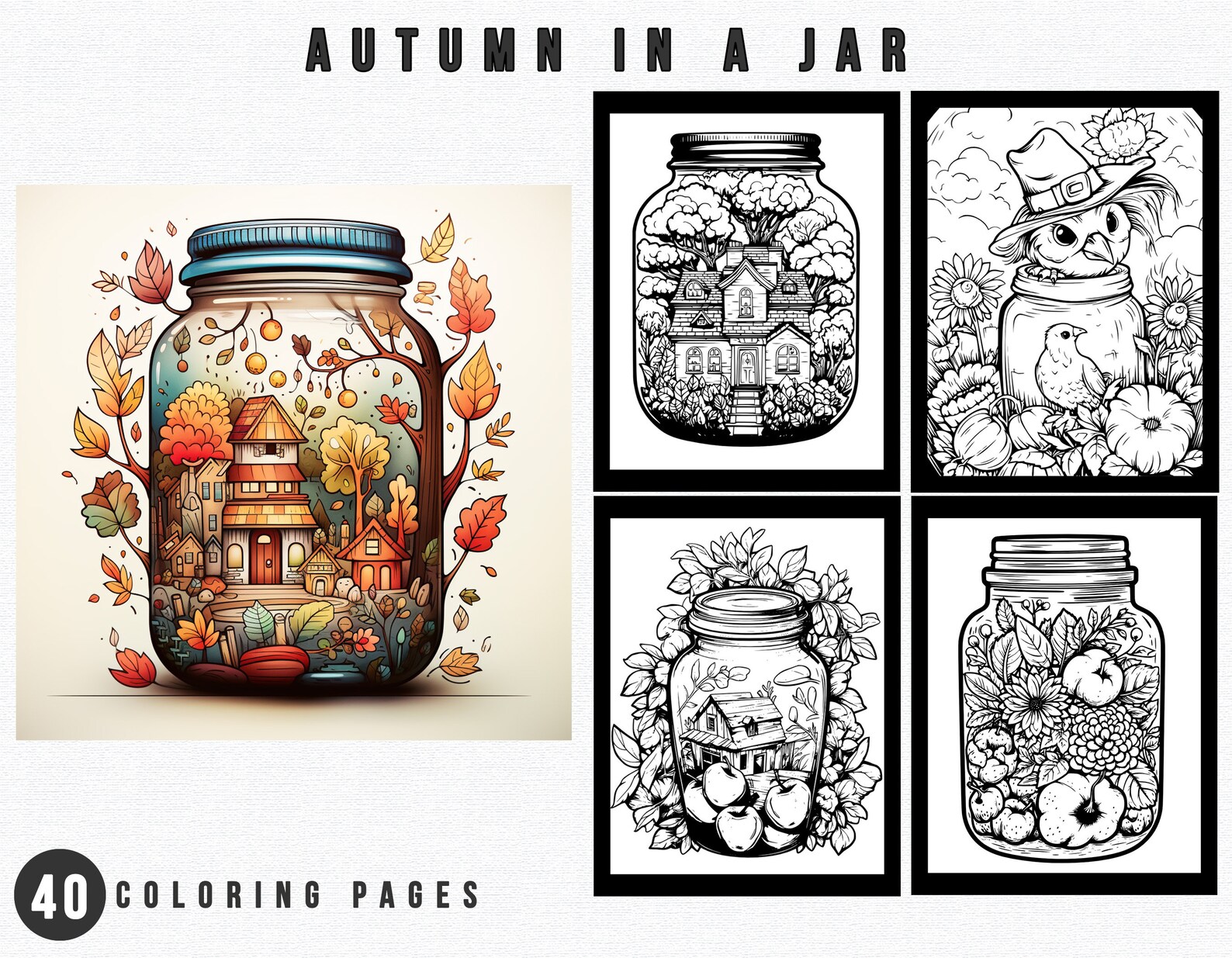 40 Autumn in A Jar Coloring Pages | Adult Kid Coloring Book Download ...