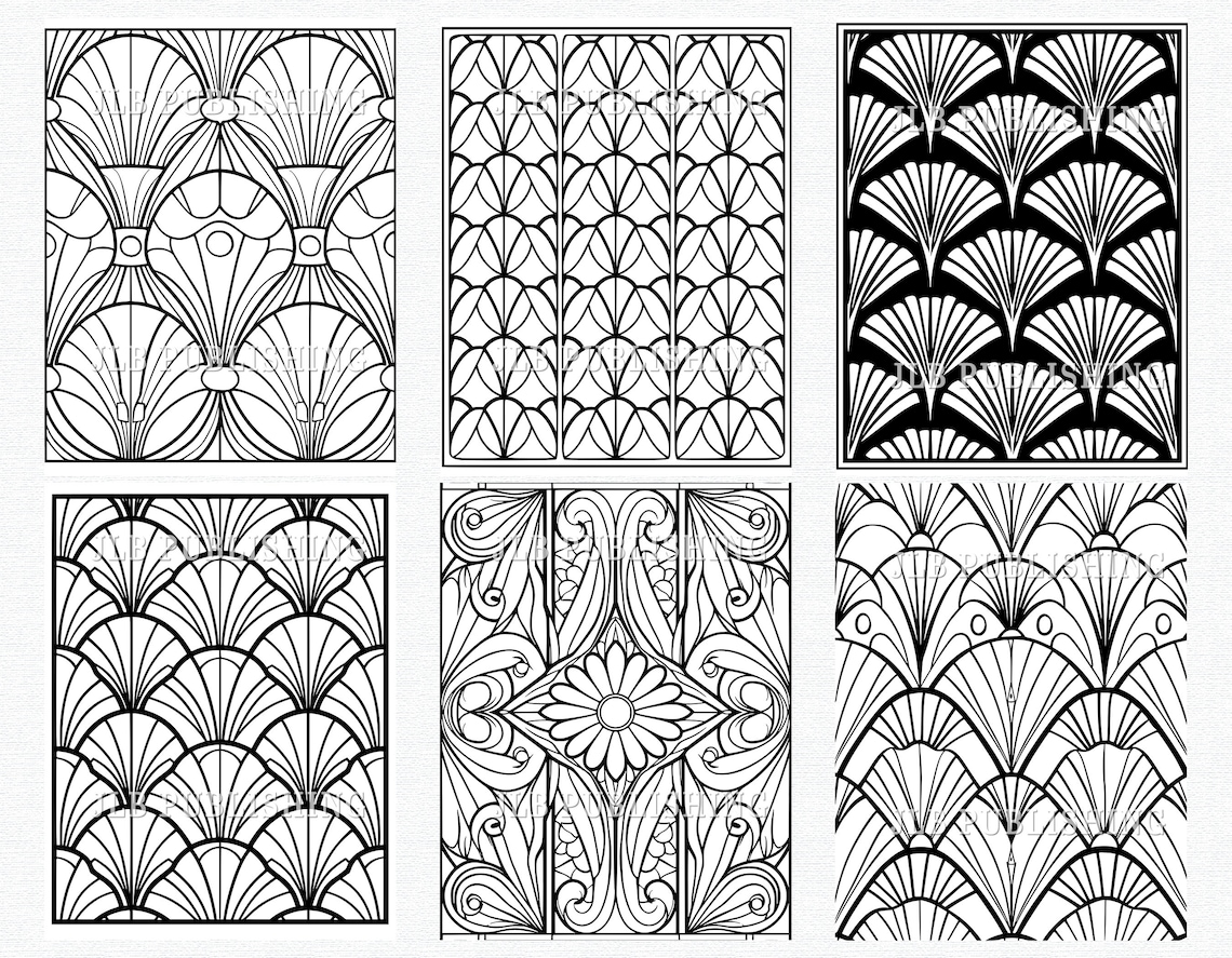 40 Art Deco Patterns Set 1 Coloring Pages | Adult Coloring Book ...