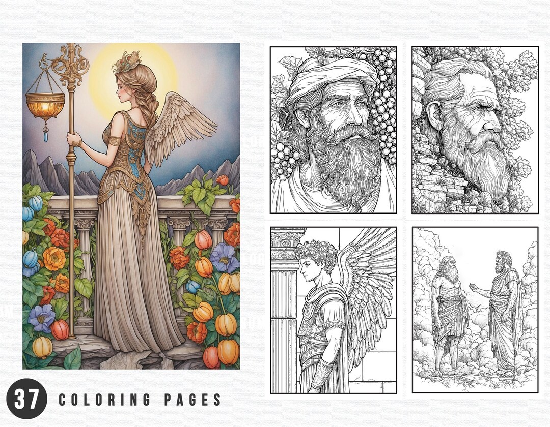 40 Greek Mythology Grayscale Coloring Pages | Adult Kid Coloring Book ...