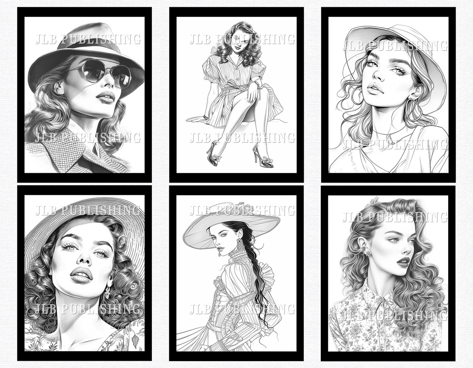 40 Fashion Flashback 1940s Grayscale Coloring Pages | Adult Coloring ...