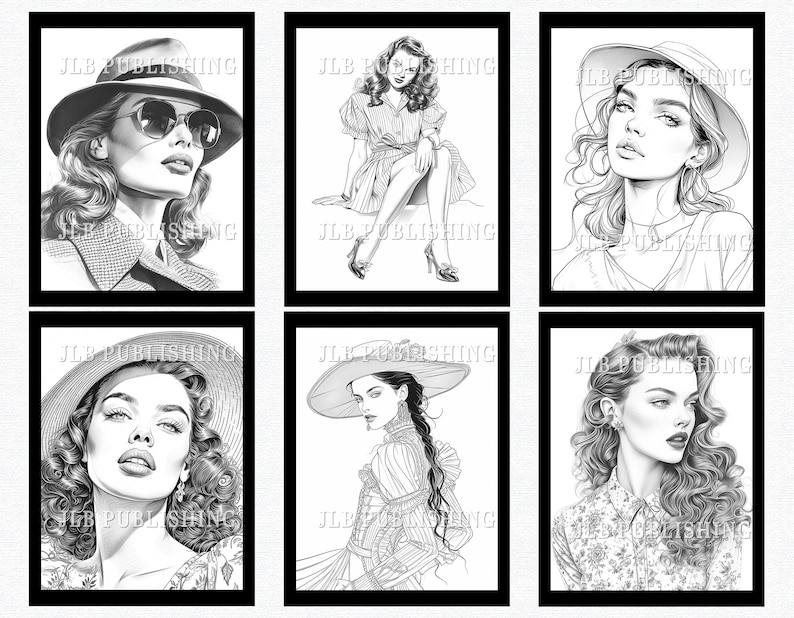 40 Fashion Flashback 1940s Grayscale Coloring Pages | Adult Coloring ...