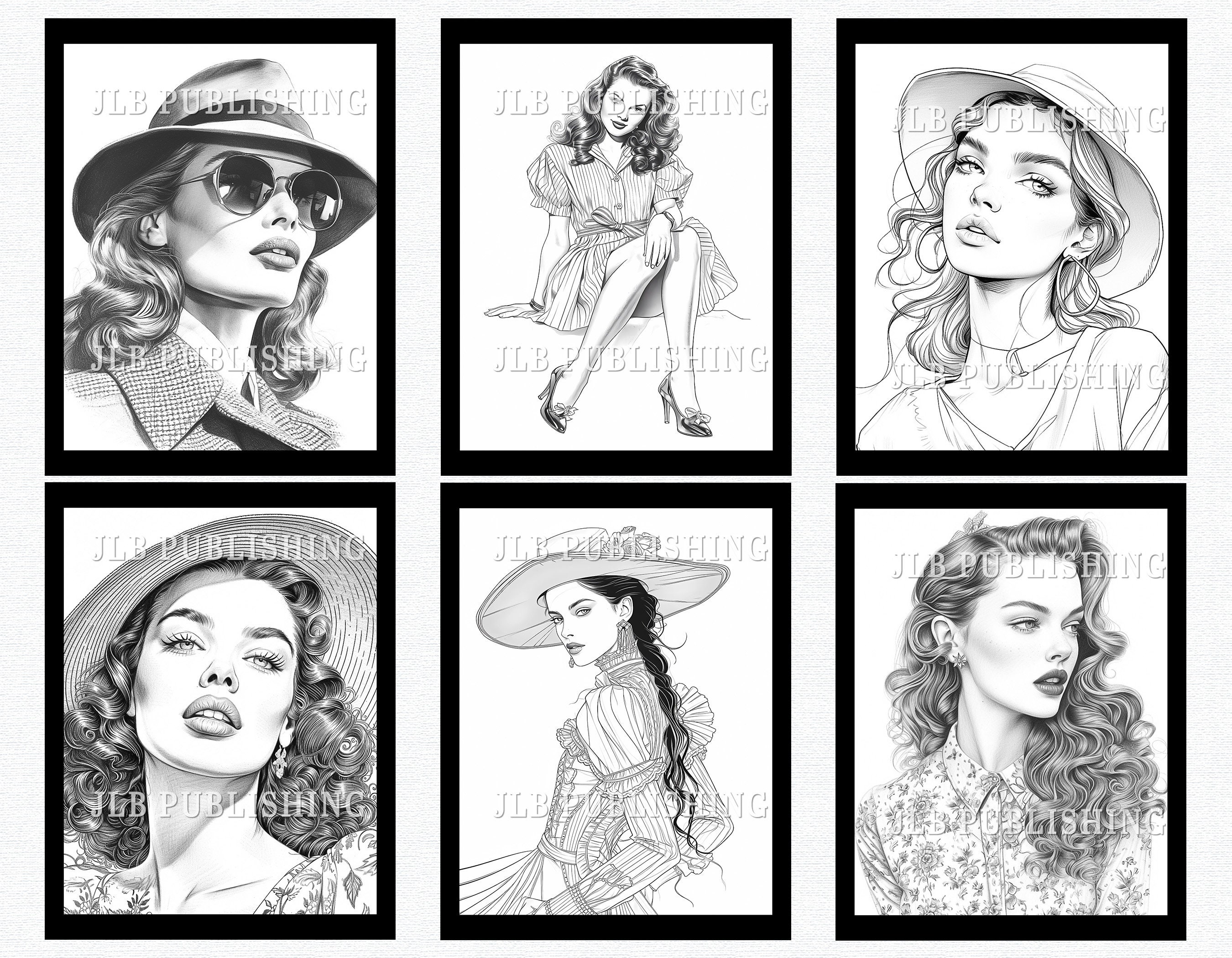 40 Fashion Flashback 1940s Grayscale Coloring Pages | Adult Coloring ...
