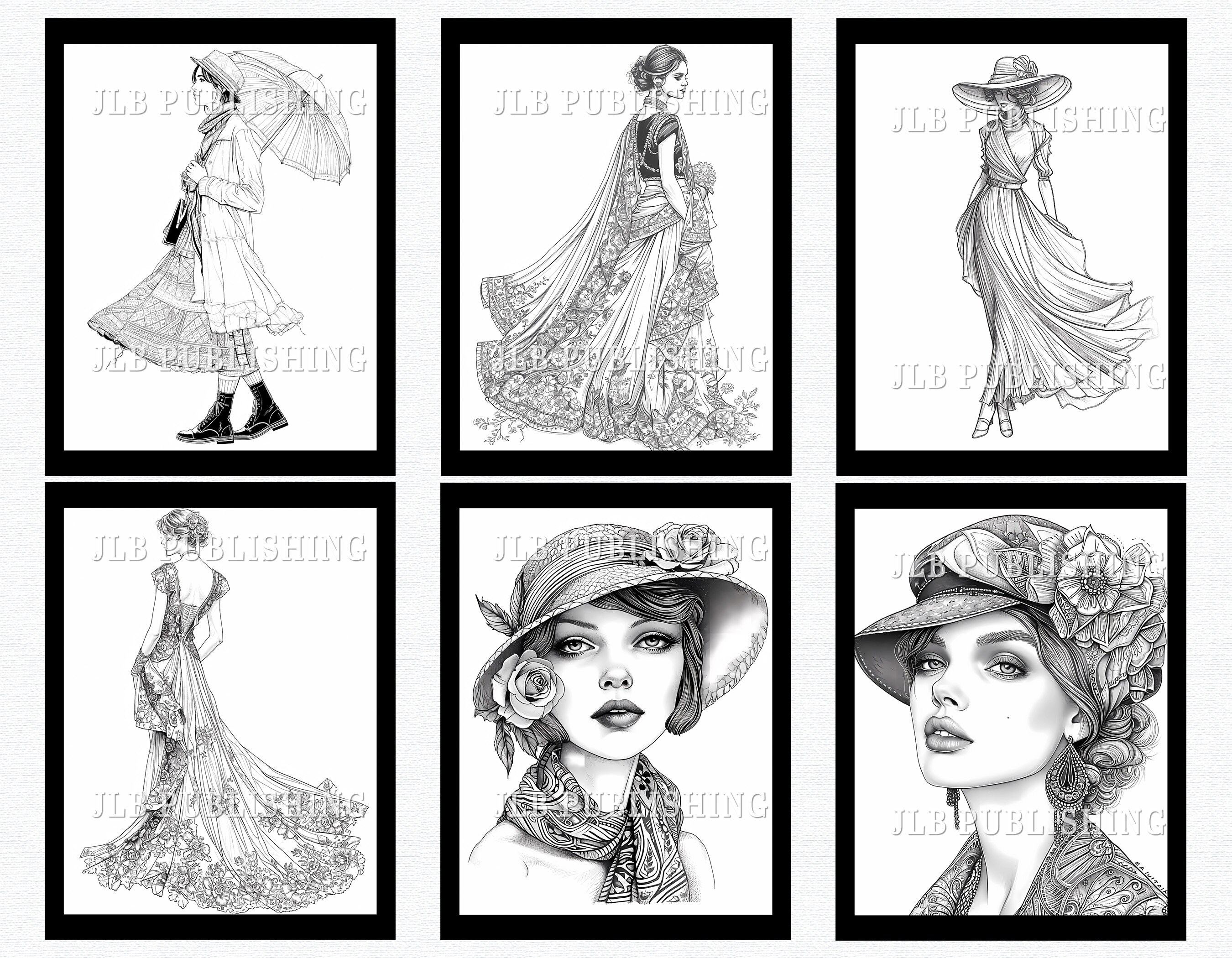 40 Fashion Flashback 1920s Grayscale Coloring Pages | Adult Coloring ...