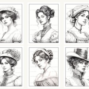 50 Regency Portraits Greyscale Coloring Pages Adult Coloring Book ...