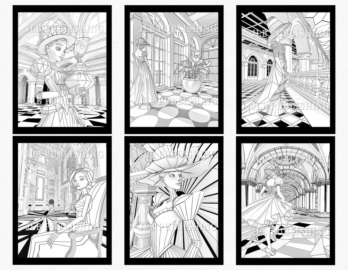 40 Ballet Cubism Grayscale Coloring Pages Adult Kid Coloring Book ...