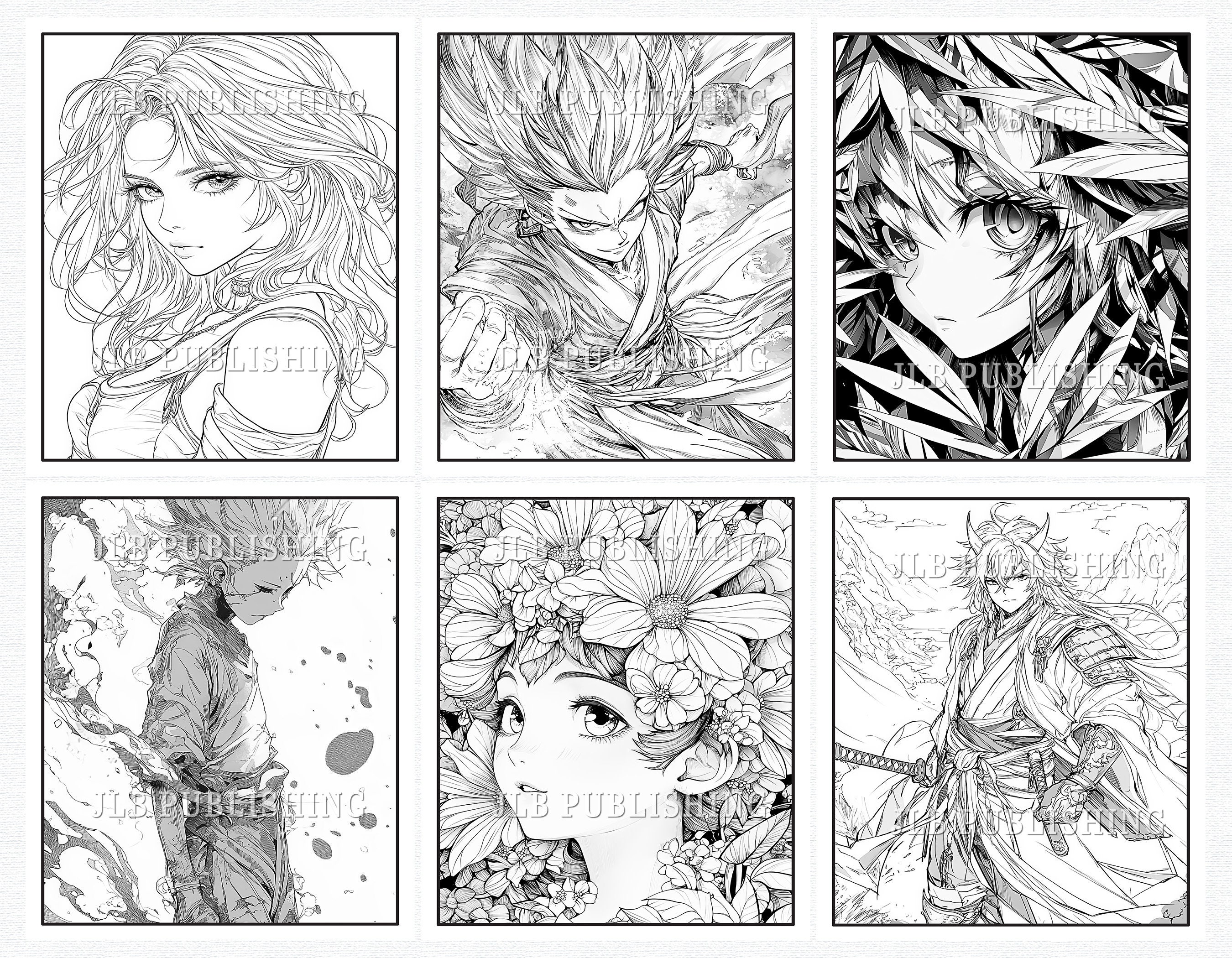 40 Grayscale Gekiga Anime Coloring Pages Adult Coloring Book Printable ...