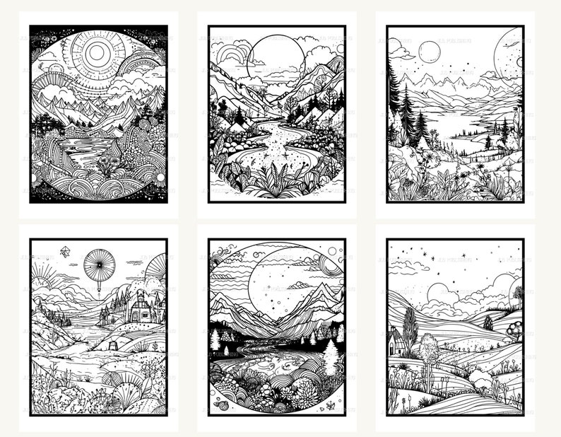 20 Boho Landscape Coloring Pages Adult Coloring Book Downloadboho ...