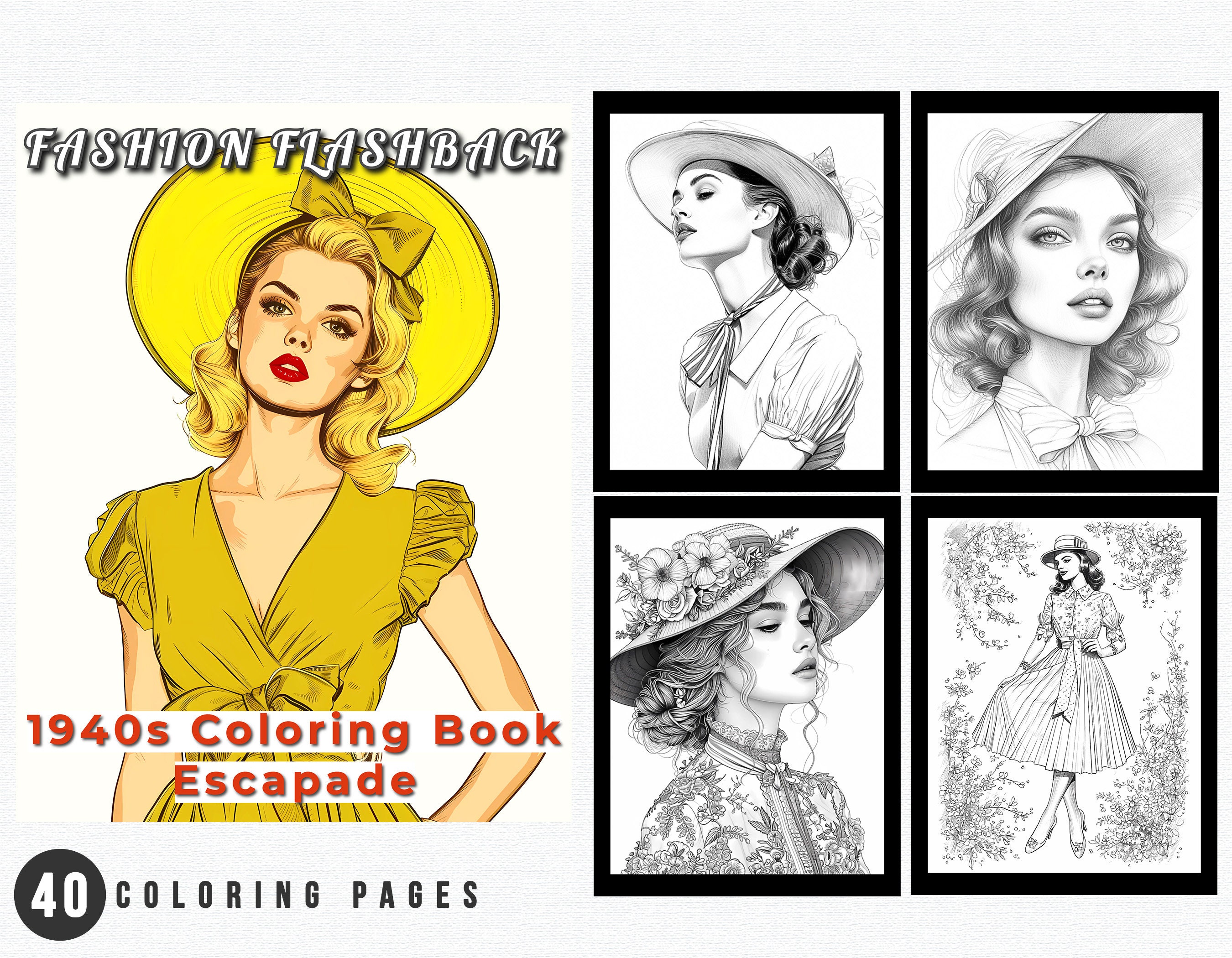 40 Fashion Flashback 1940s Grayscale Coloring Pages | Adult Coloring ...