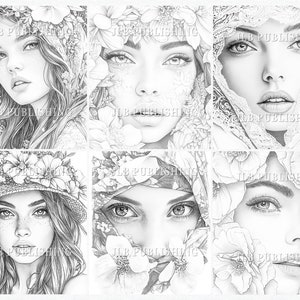 40 Beautiful Faces Set 1 Coloring Pages | Adult Coloring Book ...