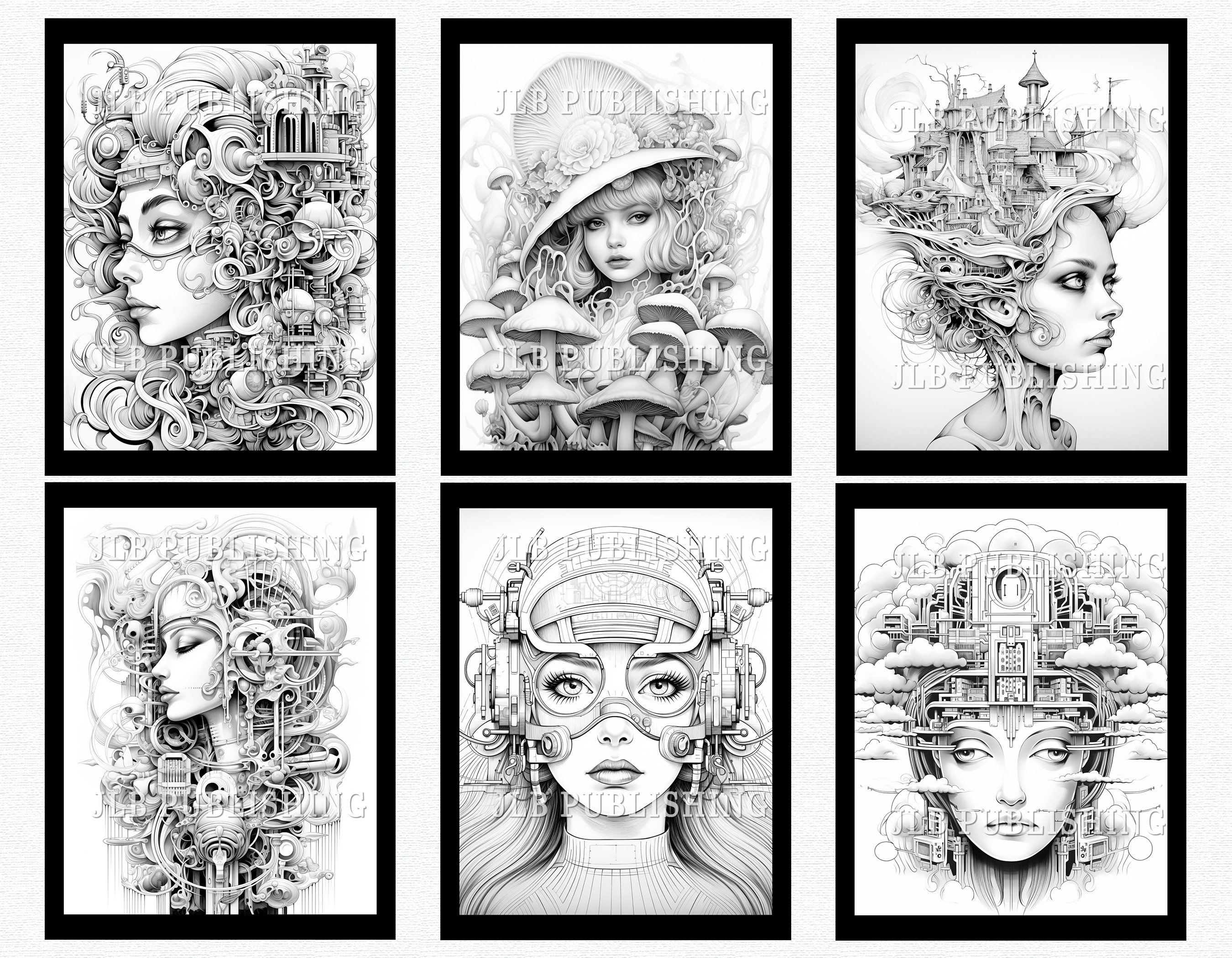 40 Grayscale Surrealism Art Coloring Pages Adult Coloring Book Download ...