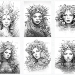 40 Grayscale Beautiful Sea Goddess Coloring Pages Adult Coloring Book ...
