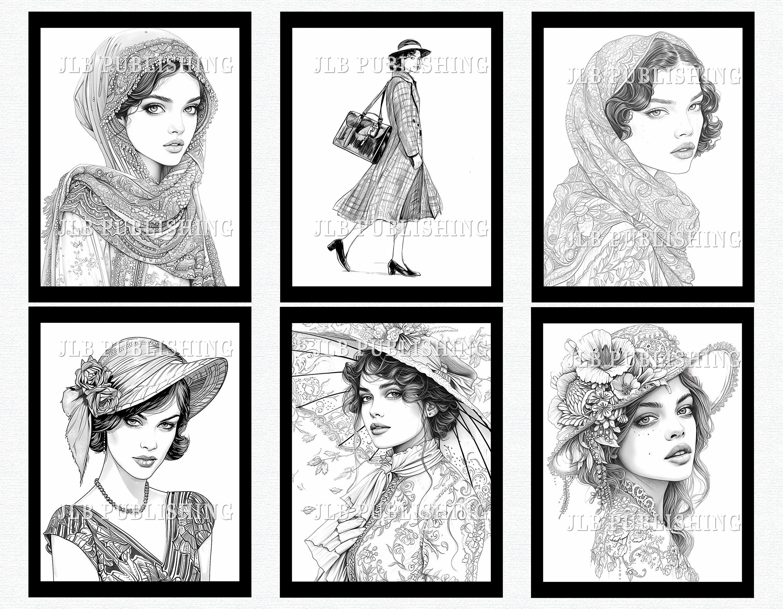 40 Fashion Flashback 1920s Grayscale Coloring Pages | Adult Coloring ...
