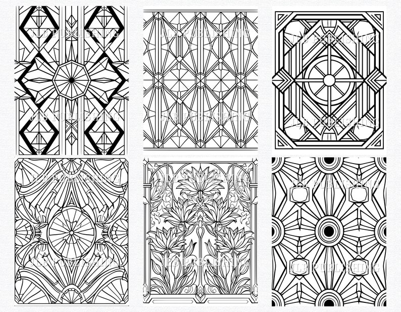 40 Art Deco Patterns Set 1 Coloring Pages | Adult Coloring Book ...