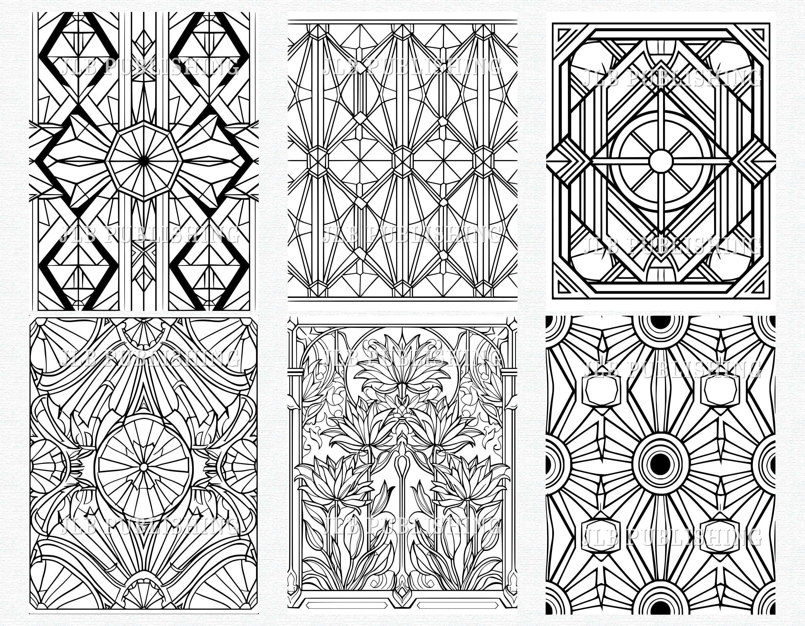 40 Art Deco Patterns Set 1 Coloring Pages Adult Coloring Book Download ...