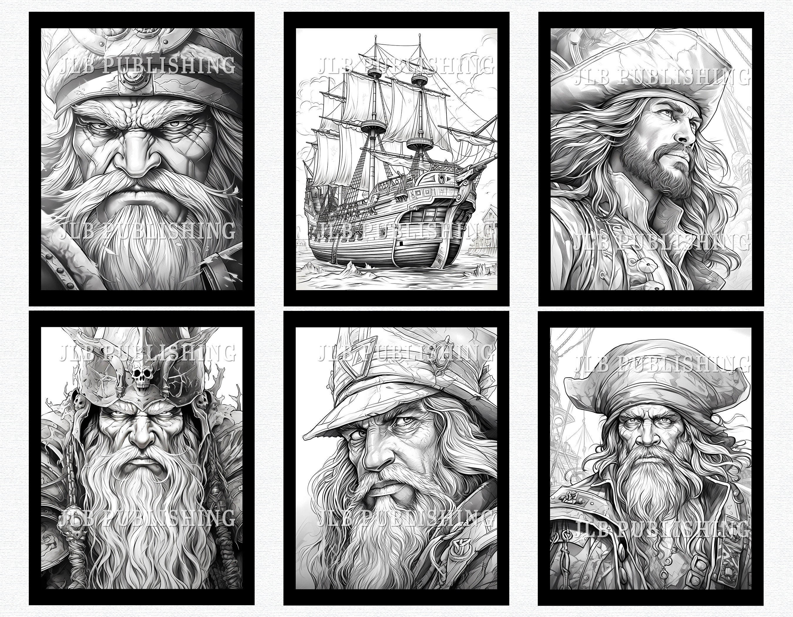 40 Grayscale Pirates Coloring Pages | Adult Coloring Book Download ...