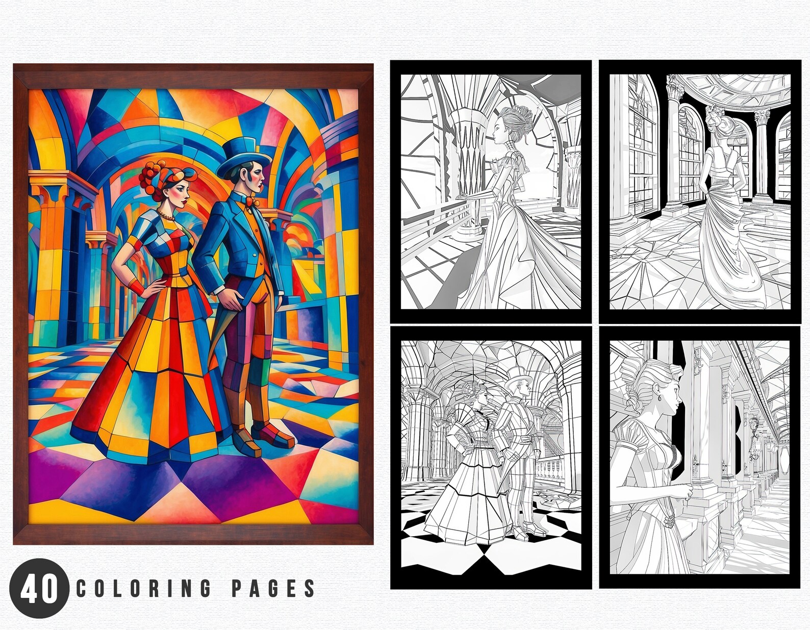 40 Ballet Cubism Grayscale Coloring Pages Adult Kid Coloring Book ...