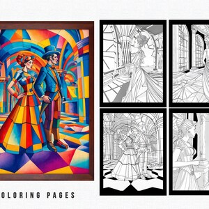 40 Ballet Cubism Grayscale Coloring Pages Adult Kid Coloring Book ...