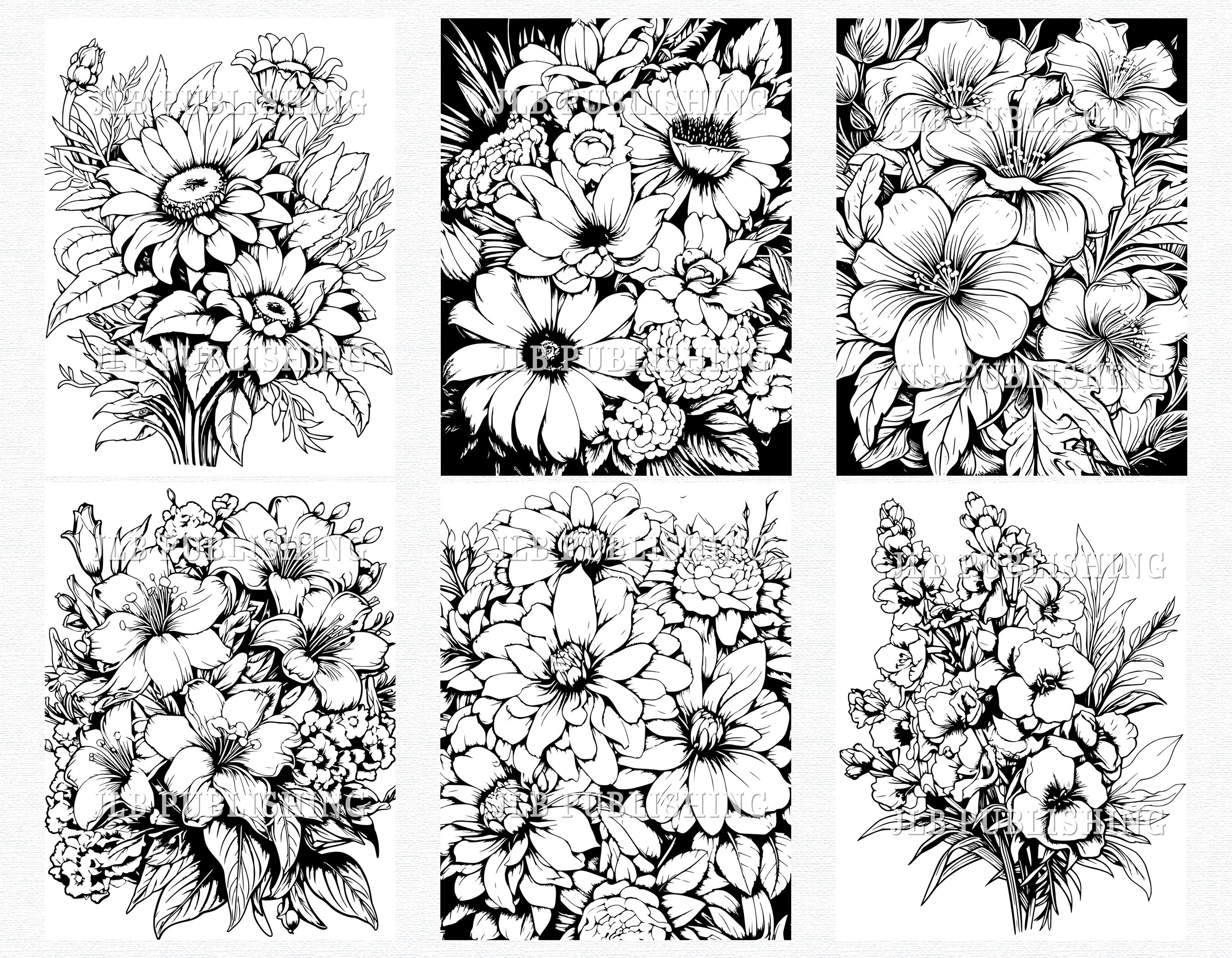 40 Wild Flowers Coloring Pages Adult Coloring Book Download Printable ...