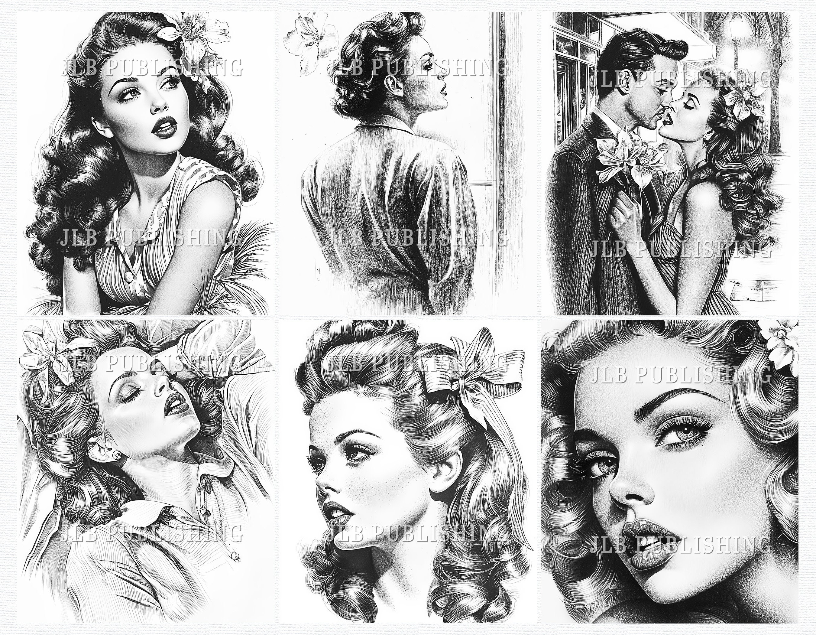 1940s Fashion Glamour Coloring Pages | Adult Kid Coloring Book Download ...