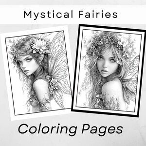 80 Mystical Fairies Grayscale Coloring Pages, Printable Relaxing ...