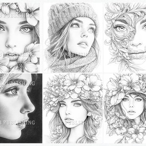 40 Beautiful Faces Set 1 Coloring Pages | Adult Coloring Book ...
